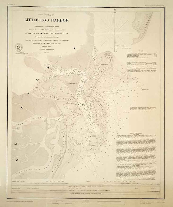 1846 Nautical Map of Little Egg Harbor New Jersey | Etsy