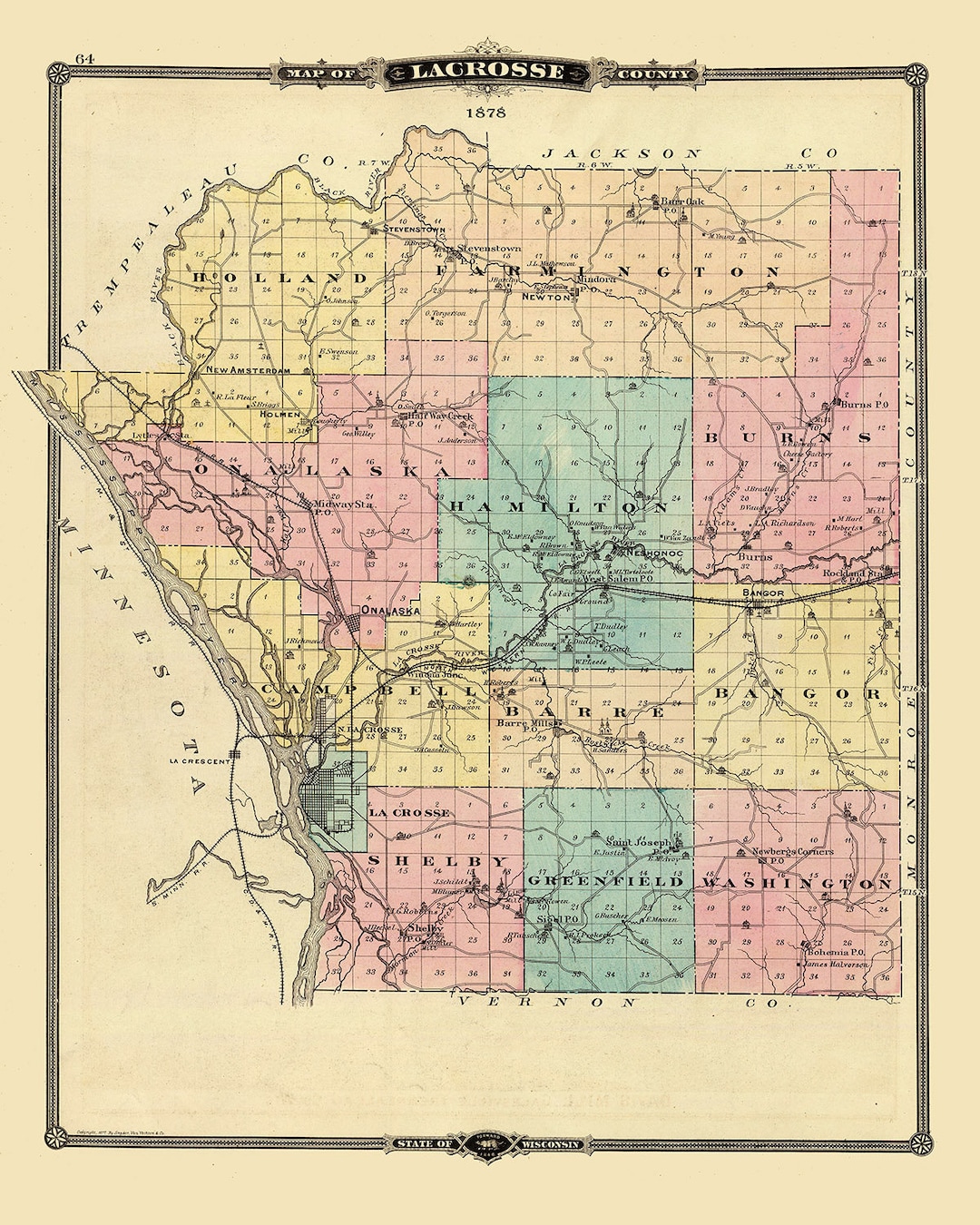 1878 Map of Lacrosse County Wisconsin - Etsy