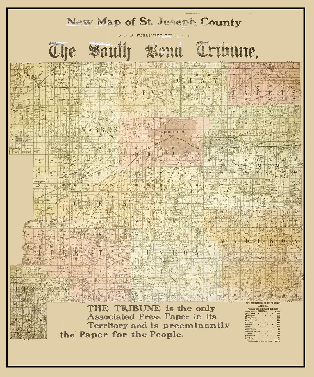 1900 Map of St Joseph County Indiana - Etsy