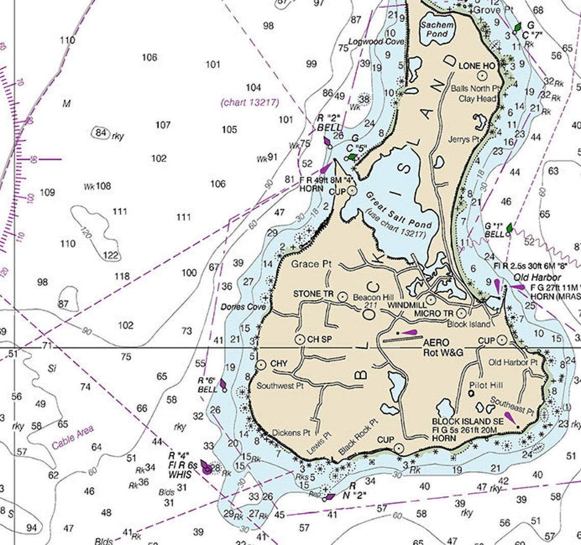 2017 Nautical Map of Block Island Sound and Approaches - Etsy
