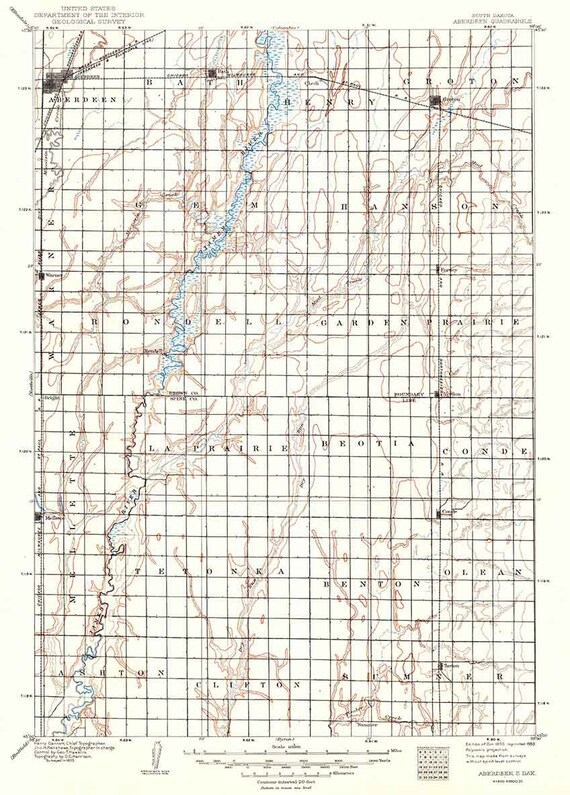 1895 Topo Map of Aberdeen South Dakota | Etsy