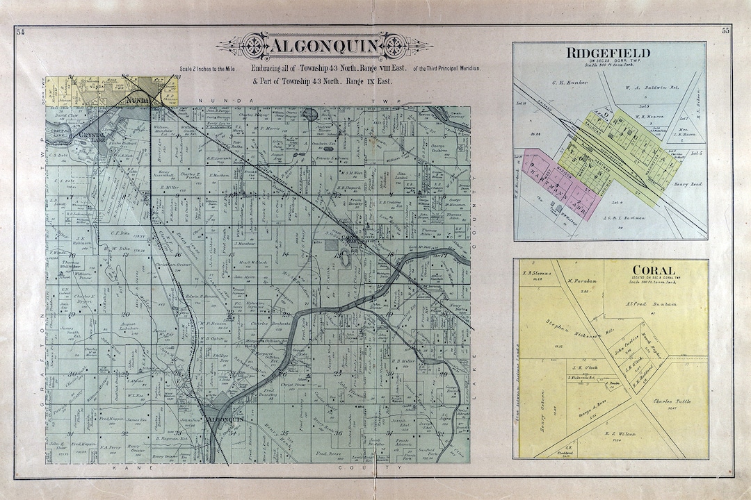 1892 Map of Algonquin Township Mchenry County Illinois - Etsy