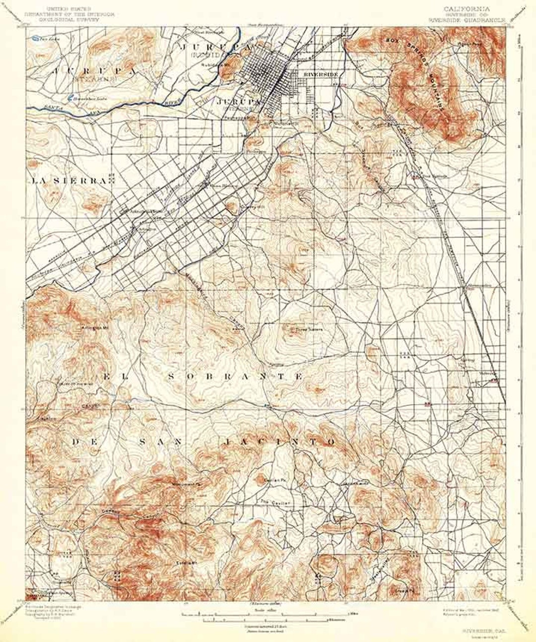 1901 Topo Map of Riverside California El Sobrante De San Jacinto - Etsy