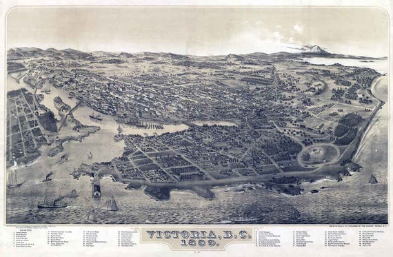 1889 Panoramic Map of Victoria British Columbia Canada - Etsy