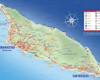 Cartoon Map of Aruba Caribbean Sea | Etsy