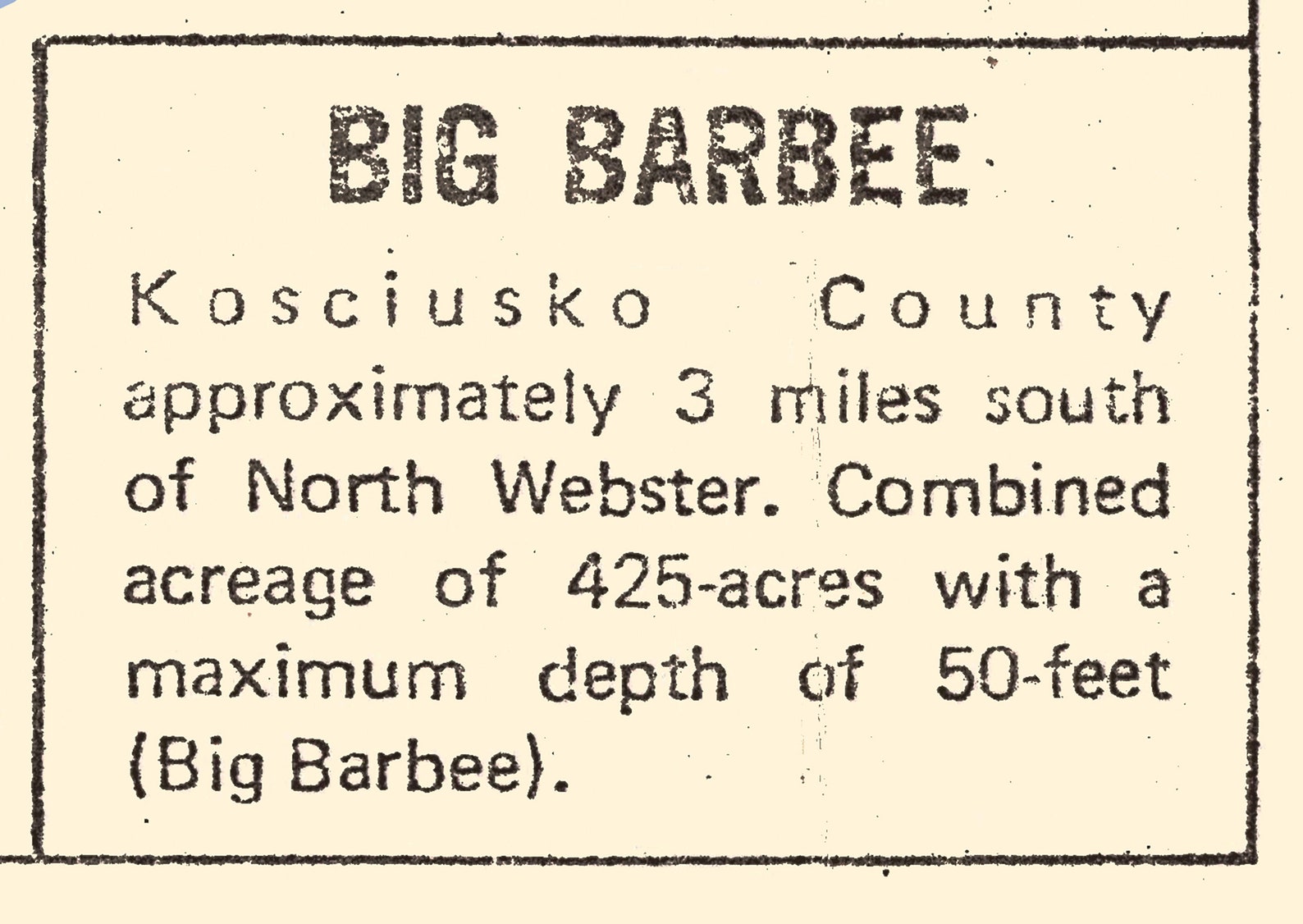 1940 Map of Big Barbee Lake Kosciusko County Indiana - Etsy