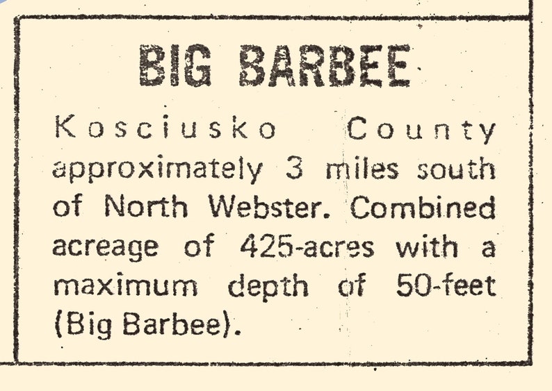 1940 Map of Big Barbee Lake Kosciusko County Indiana - Etsy