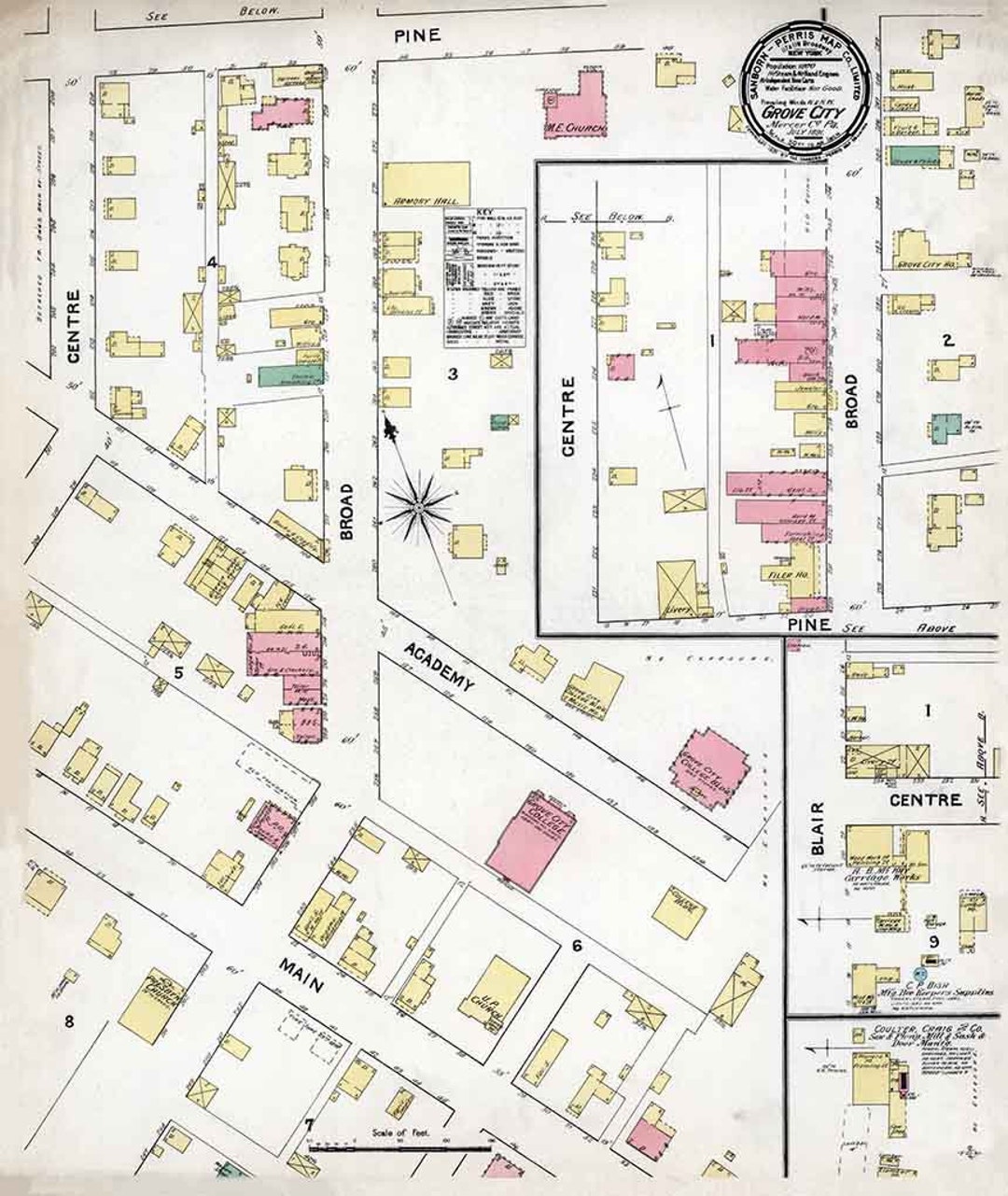 1891 Town Map of Grove City Mercer County Pennsylvania - Etsy