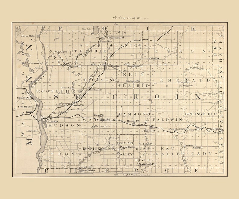 1880 Map of Saint Croix County Wisconsin - Etsy