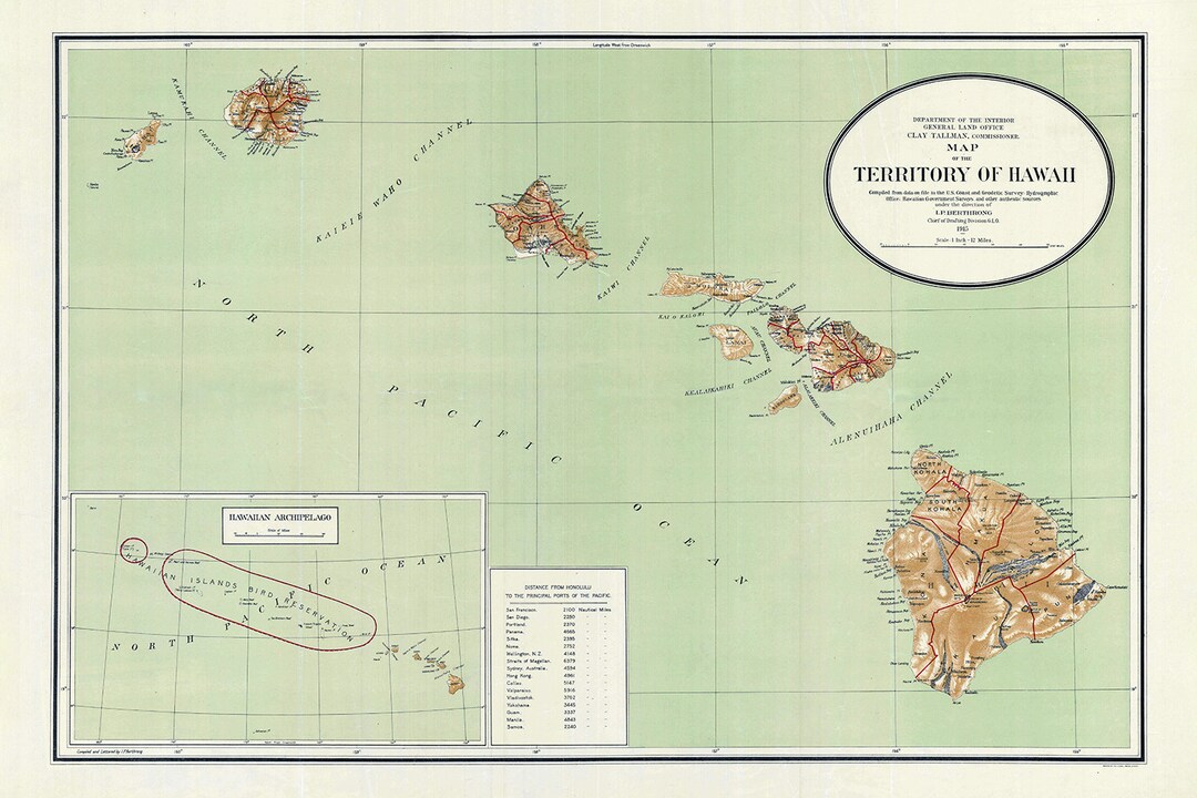 1915 Map of the Hawaii Territory - Etsy