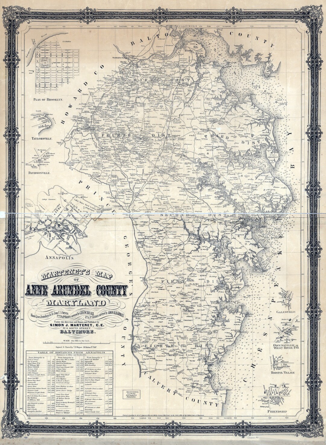 1860 Map of Anne Arundel County Maryland With Homeowner Names - Etsy