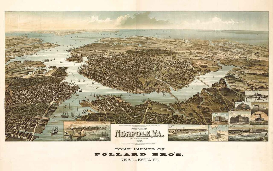 1892 Panoramic Map of Norfolk Virginia - Etsy