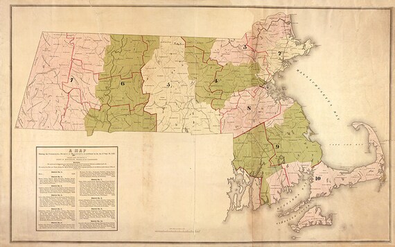 1842 Map of Massachusetts | Etsy