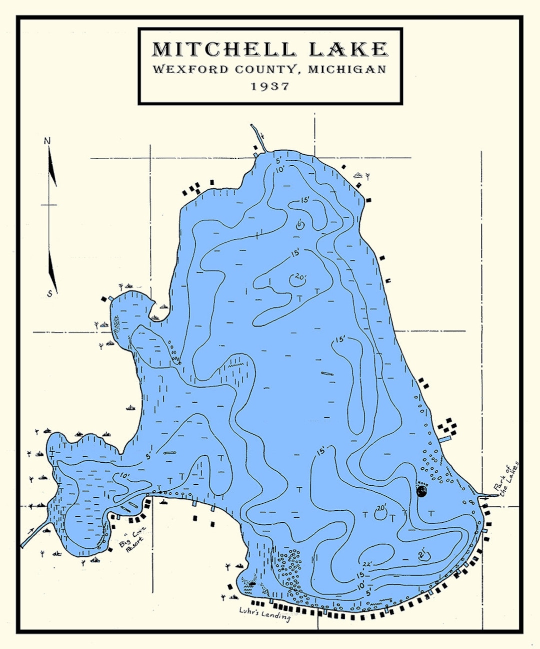 1937 Map of Mitchell Lake Wexford County Michigan - Etsy