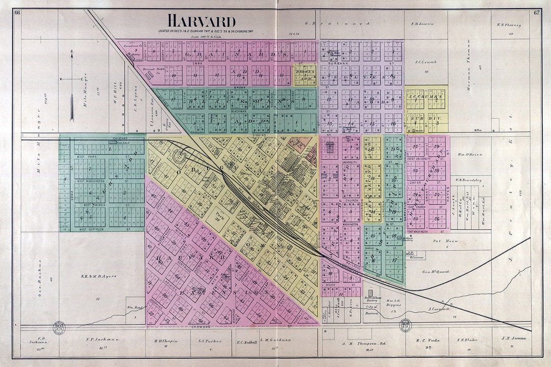 1892 Town Map of Harvard Mchenry County Illinois - Etsy