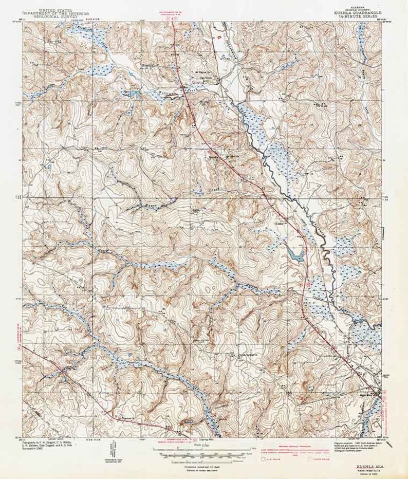 1942 Topo Map of Kushla Alabama Quadrangle - Etsy