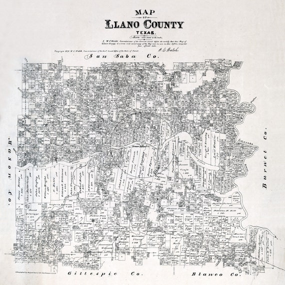 1879 Farm Line Map of Llano County Texas | Etsy