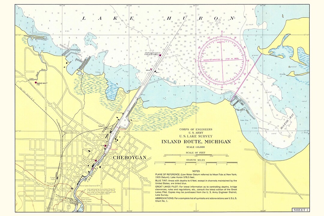 1960 Nautical Map of Mcleod Bay Lake Huron Cheboygan Michigan - Etsy