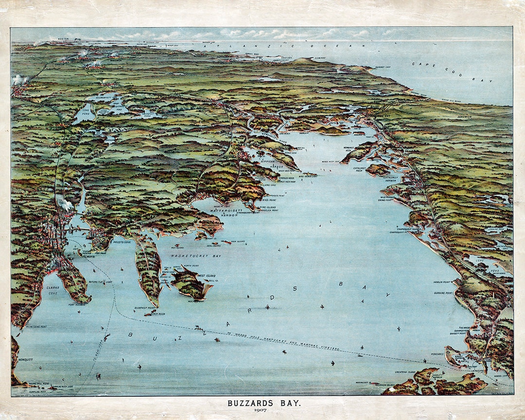 1907 Panoramic Map of Buzzards Bay Barnstable County Massachusetts - Etsy