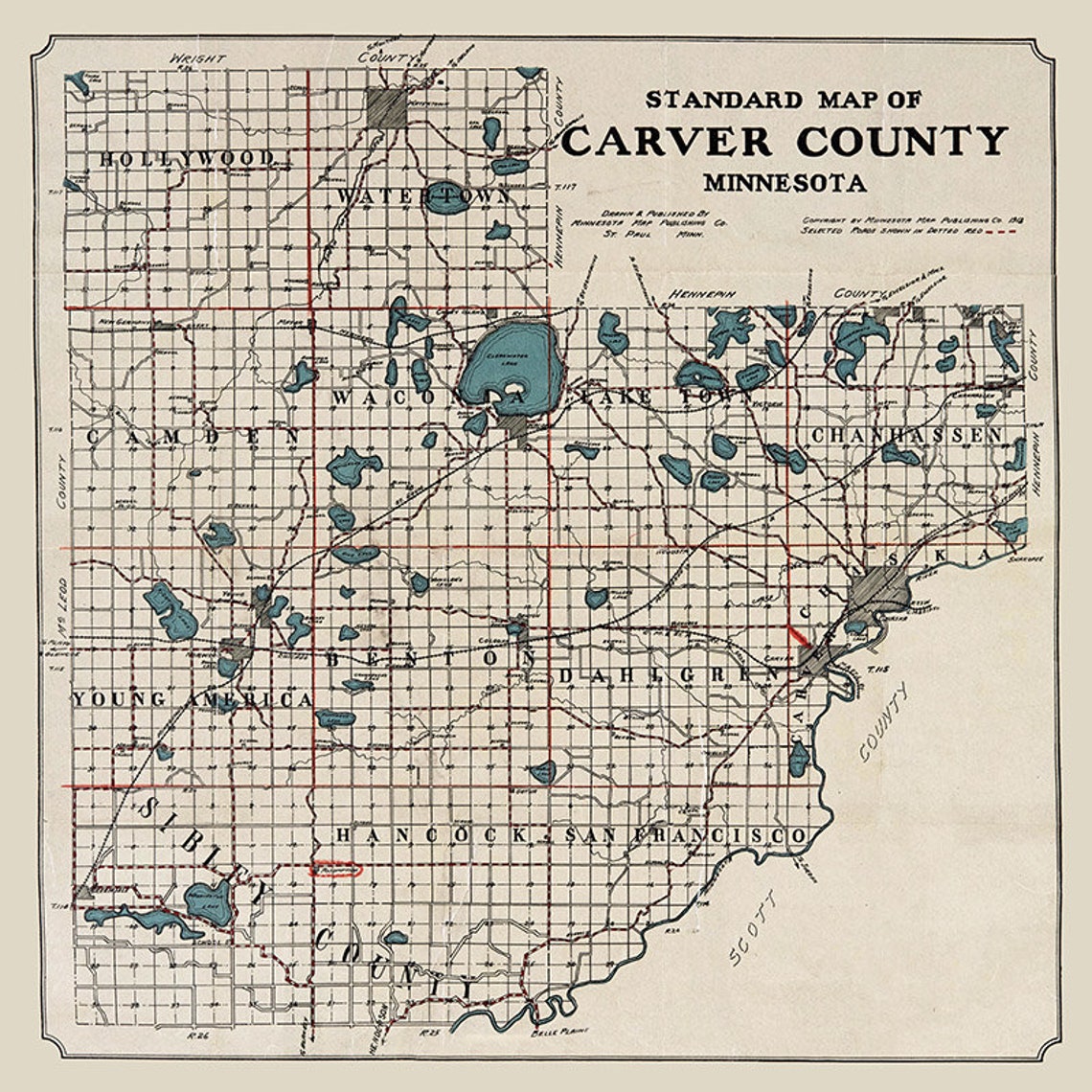 1913 Map of Carver County Minnesota | Etsy