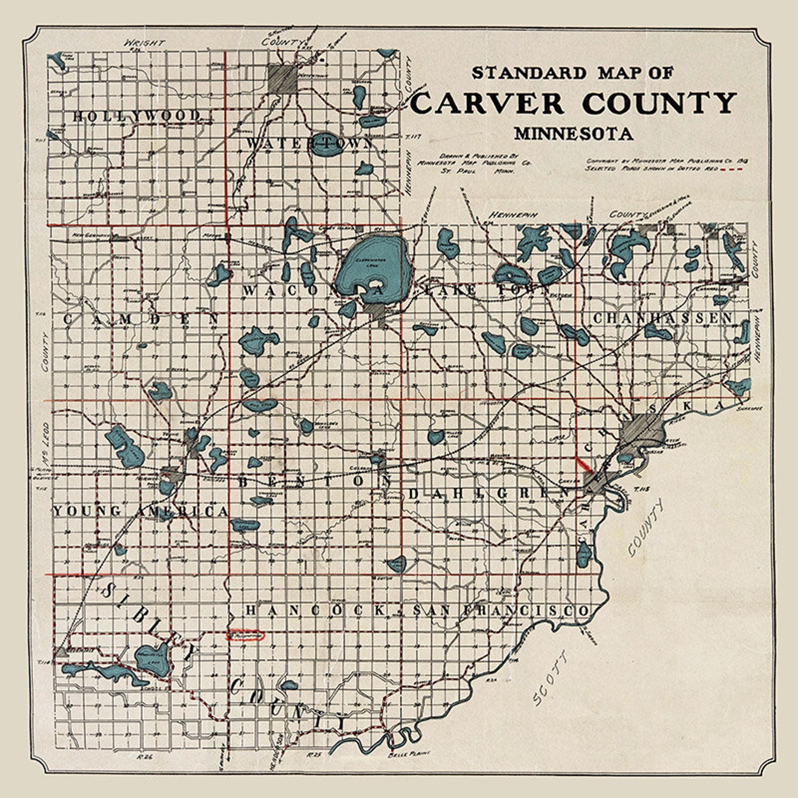 1913 Map of Carver County Minnesota - Etsy