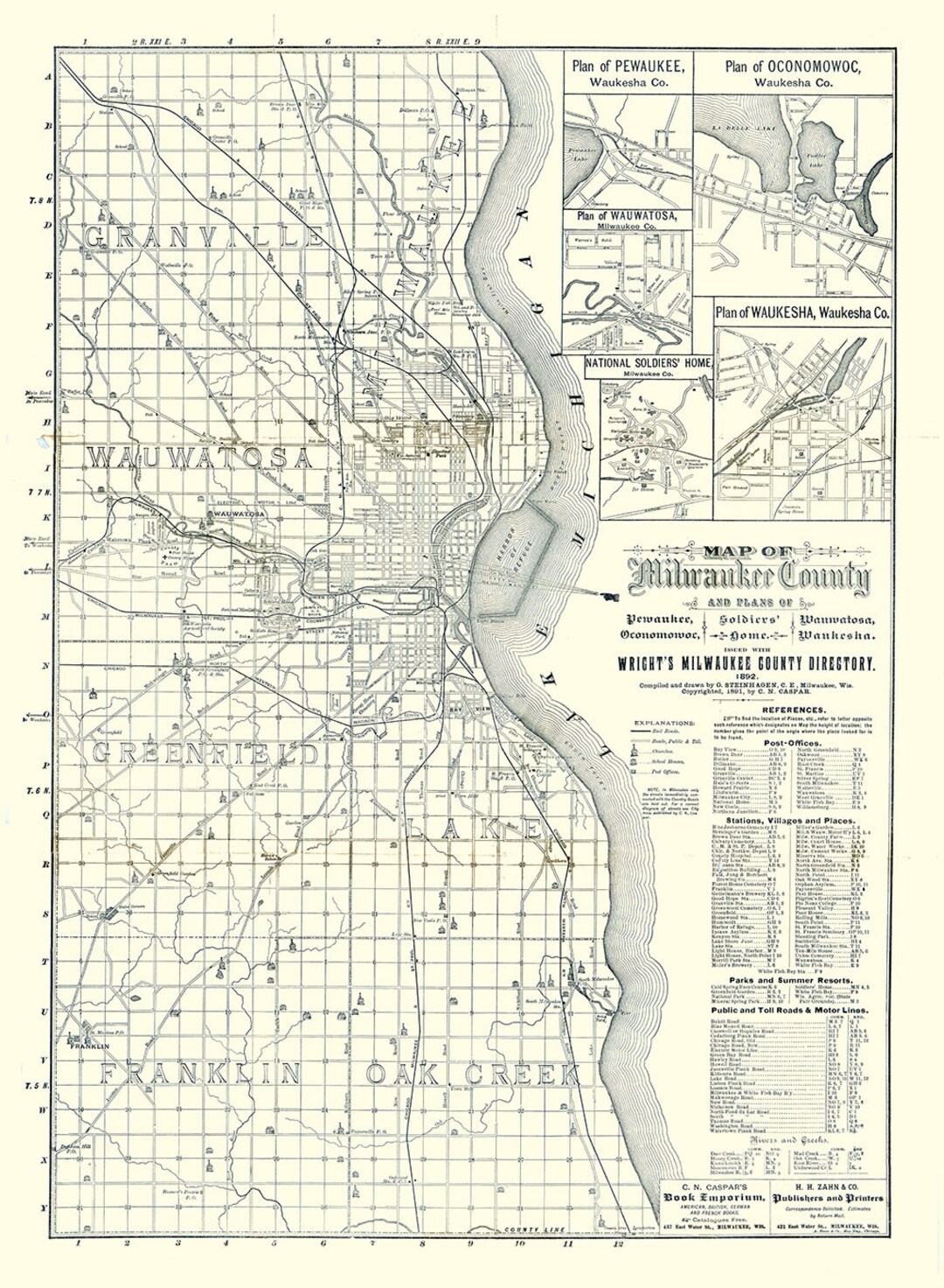 1892 Map of Milwaukee County Wisconsin - Etsy