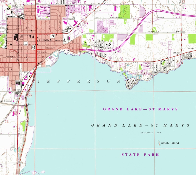 1960 Map of Grand Lake Ohio Celina St Marys - Etsy