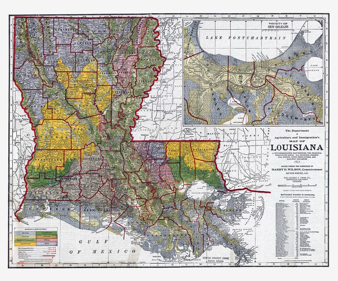 1921 Map of Louisiana - Etsy