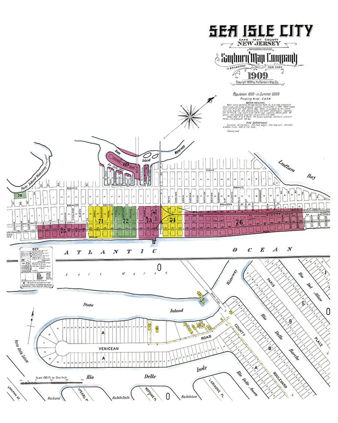 1909 Town Map of Sea Isle City New Jersey - Etsy