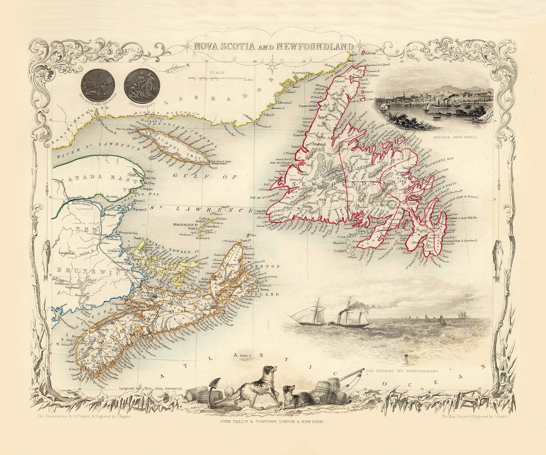 1851 Map of Nova Scotia and Newfoundland Canada - Etsy