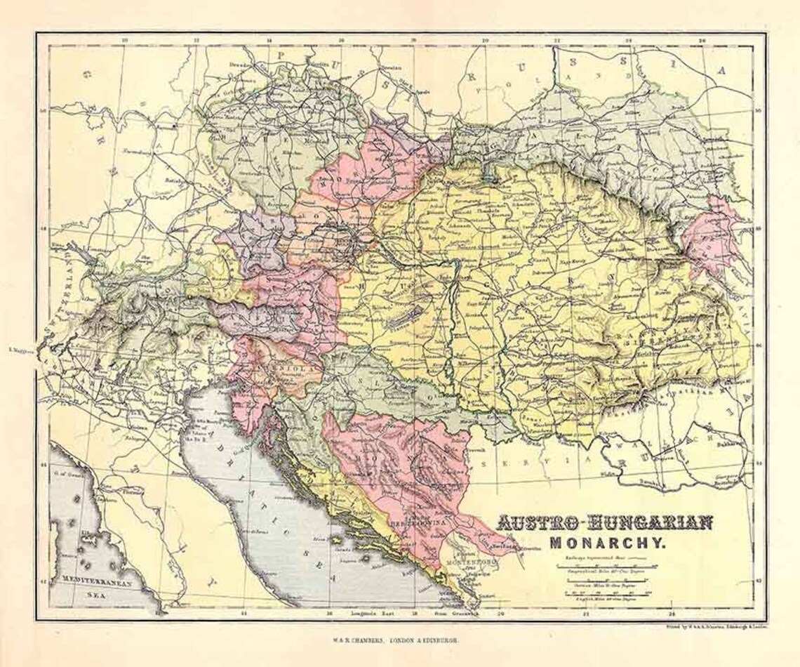 1888 Mapa del Imperio Austro-Húngaro - Etsy España