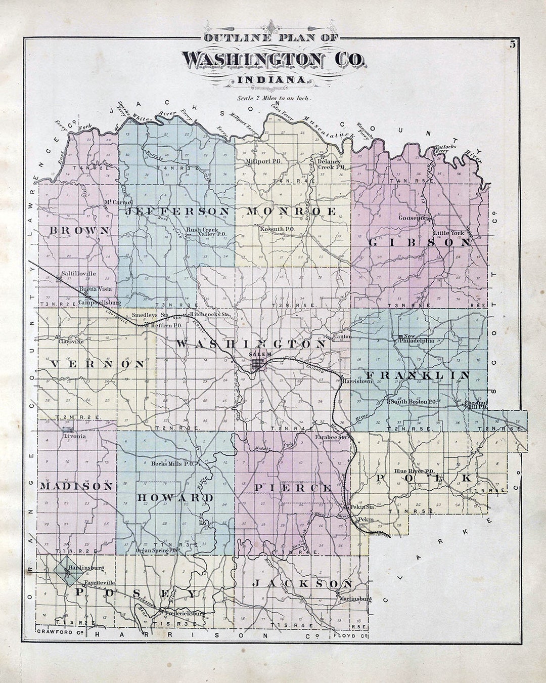 1878 Map of Washington County Indiana - Etsy