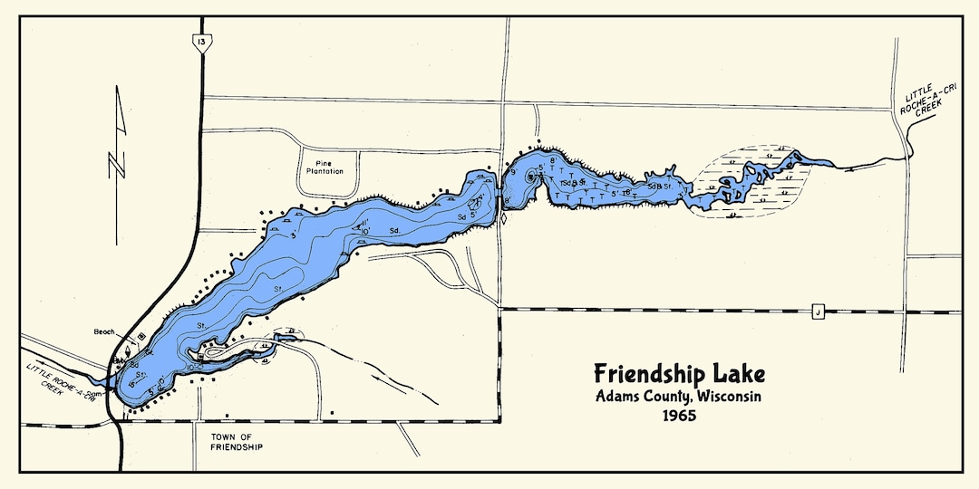 1965 Map of Friendship Lake Adams County Wisconsin - Etsy