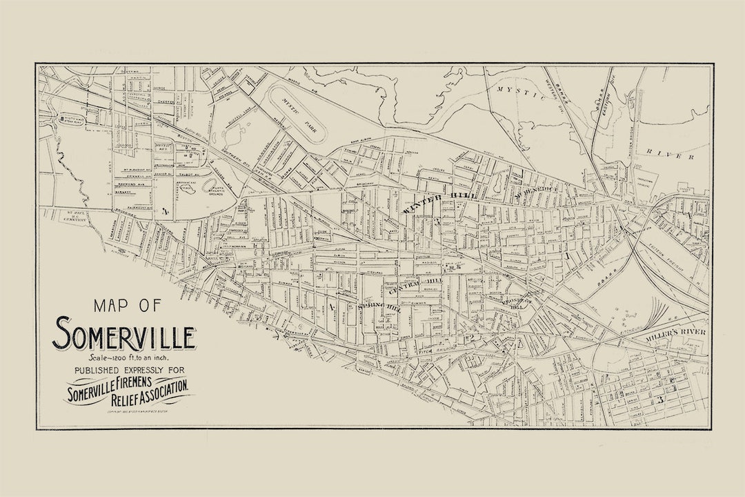 1895 Map of Somerville Massachusetts - Etsy