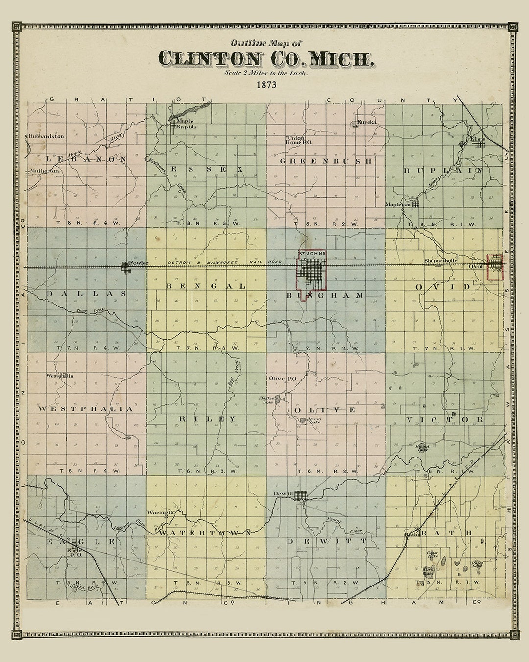 1873 Map of Clinton County Michigan - Etsy