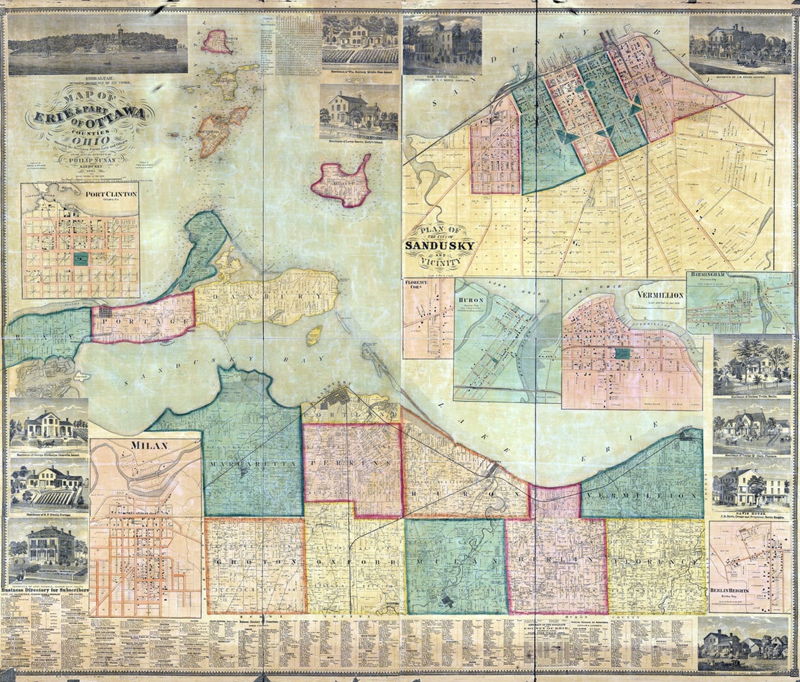1863 Farm Line Map of Erie County Ohio Sandusky | Etsy