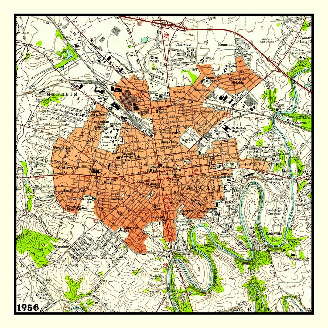 1956 Map of Lancaster Pennsylvania - Etsy