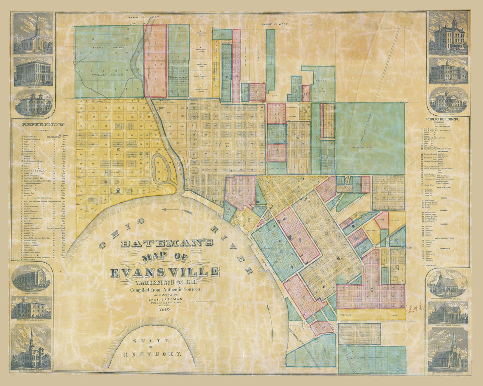 1860 Town Map of Evansville Indiana - Etsy