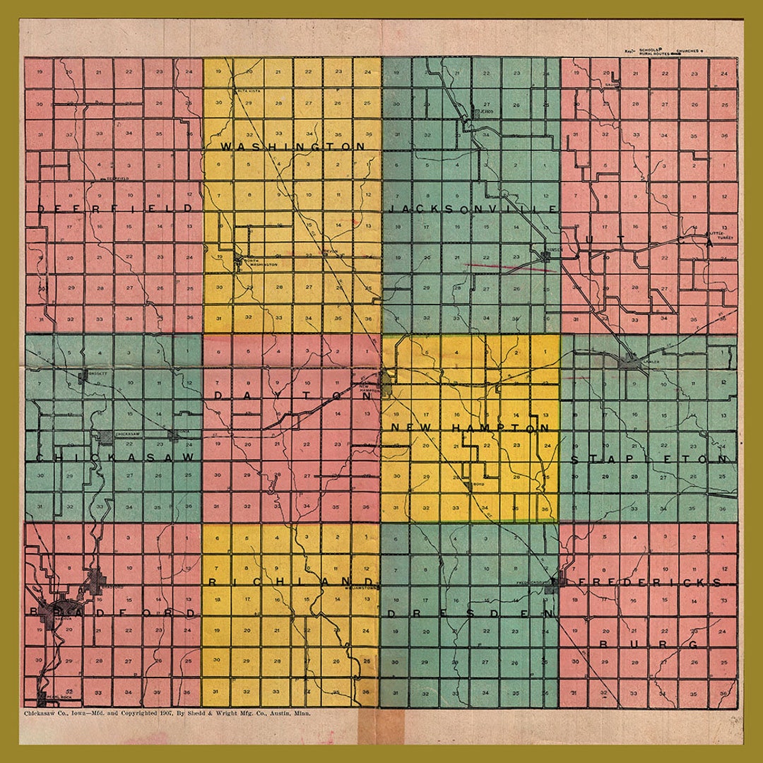 1907 Map of Chickasaw County Iowa - Etsy