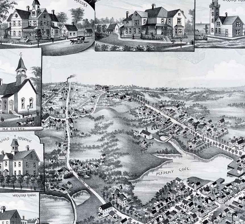 1888 Panoramic Map of Wickford Rhode Island - Etsy