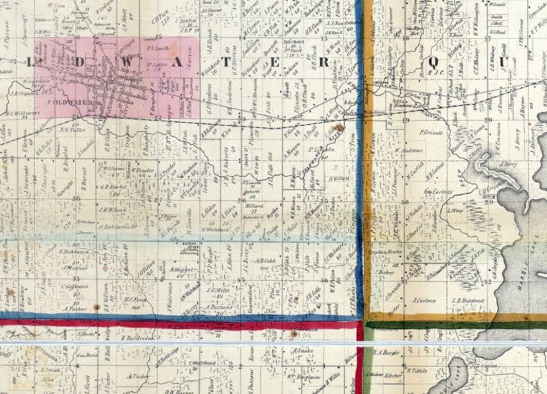 1858 Farm Line Map of Branch County Michigan Coldwater - Etsy