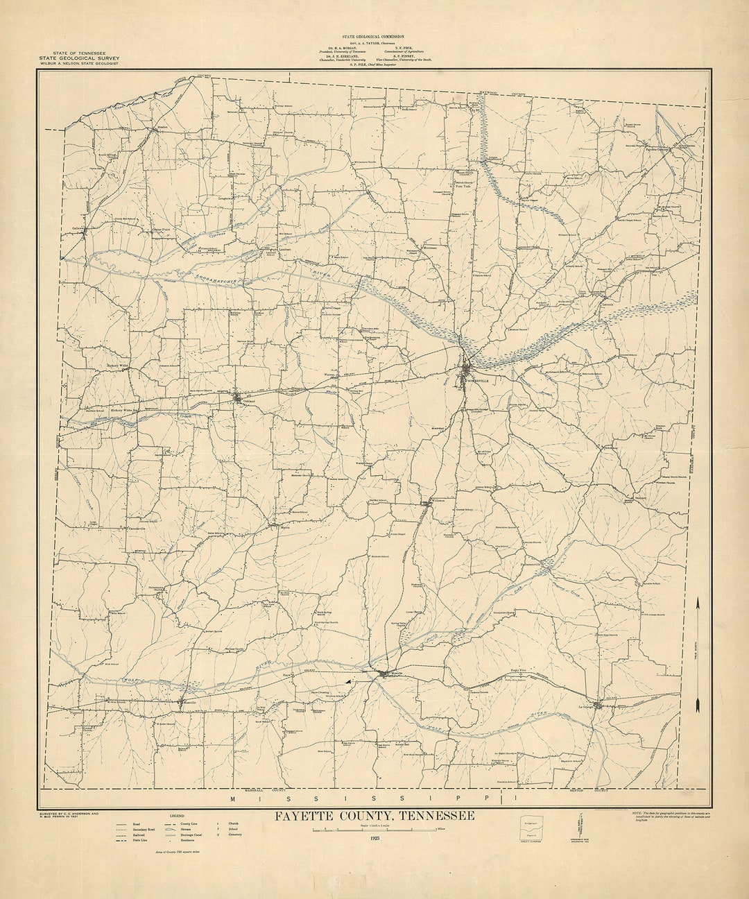 1923 Map of Fayette County Tennessee - Etsy