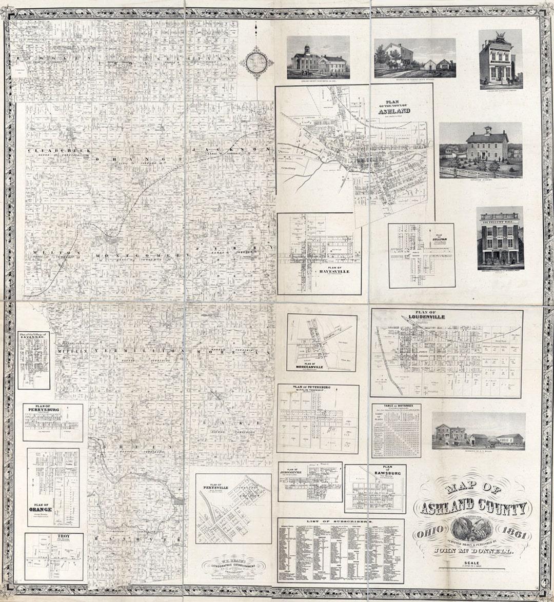 1861 Farm Line Map of Ashland County Ohio Loudenville Ashland ...