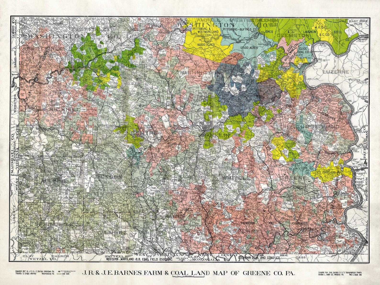1907 Farm Line Map of Greene County Pennsylvania RARE BARNS Map - Etsy