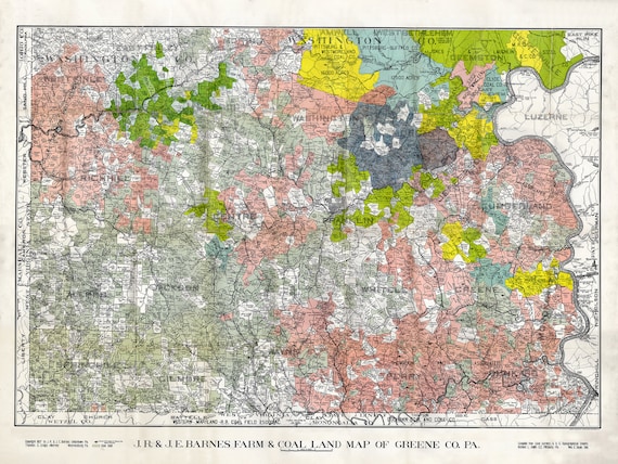 1907 Farm Line Map of Greene County Pennsylvania RARE BARNS | Etsy