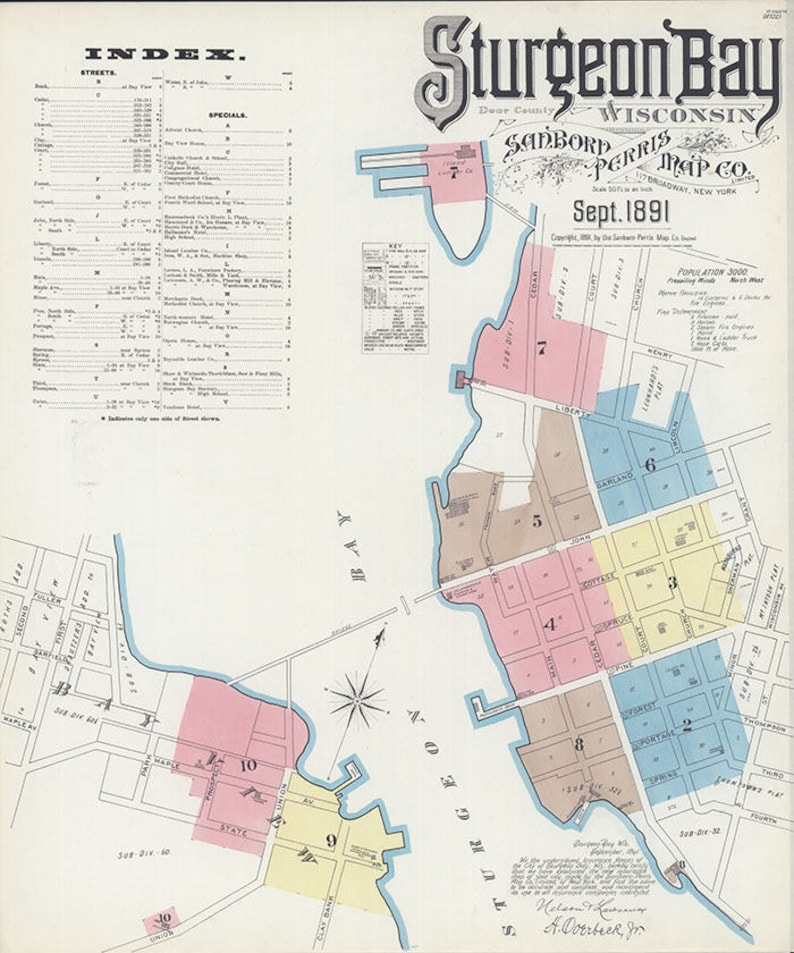1891 Map of Sturgeon Bay Wisconsin | Etsy
