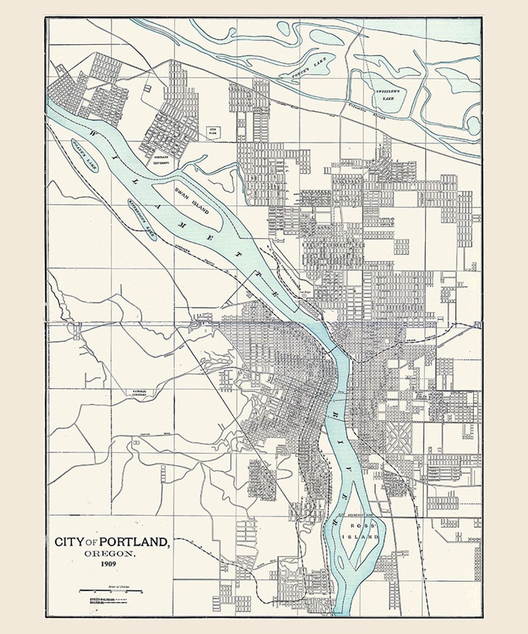 1909 Map of Portland Oregon - Etsy