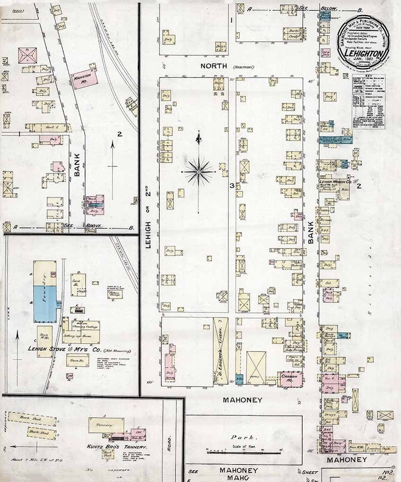 1887 Town Map of Lehighton Carbon County Pennsylvania | Etsy