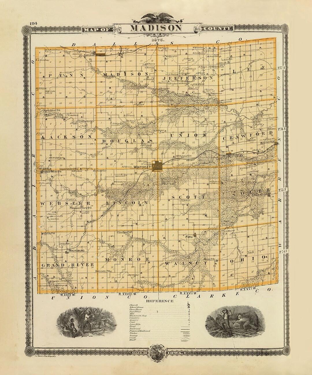 1875 Map of Madison County Iowa - Etsy