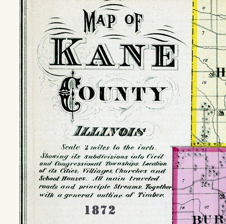 1872 Map of Kane County Illinois - Etsy